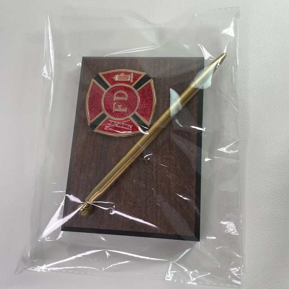 Roberts Company | Office | Vintage Fire Department Wood Desk Pen Set ...